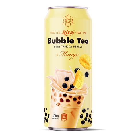 Tea Drink Bubble Tea With Tapioca Pearls And Mango 490ml