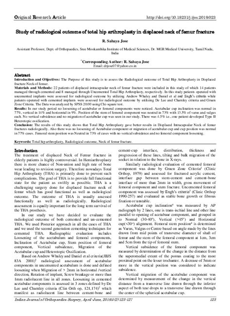 Pdf Study Of Radiological Outcome Of Total Hip Arthroplasty In