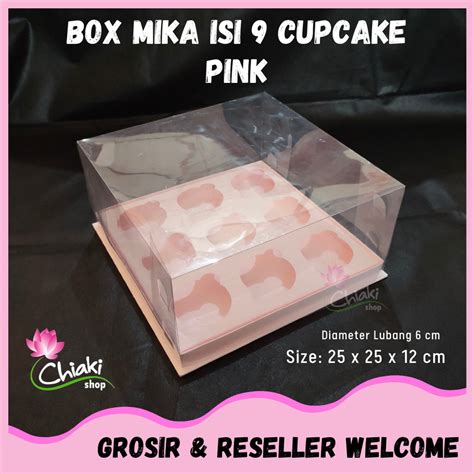 Jual Box Cupcake Isi 9 PINK 25x25x12 Cm Kotak Mika Donat Dus Kue Kardus