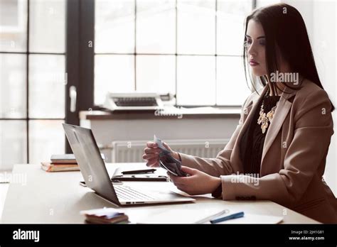 Serious Designer Choosing Fabric Samples Creative Woman Thinking About