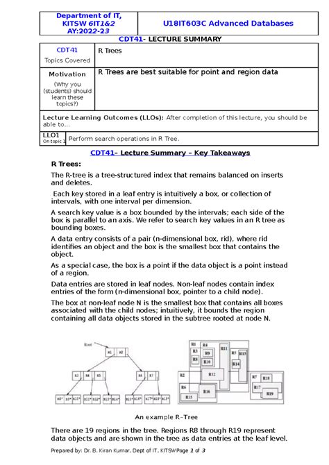 Advanced Database Notes Department Of IT KITSW IT AY U IT C Advanced
