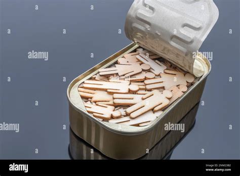 Laser Cut Wooden Male And Female Shaped Packed Into A Metal Sardine Can