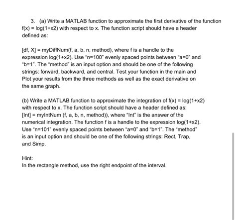 3 A Write A Matlab Function To Approximate The