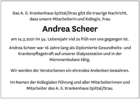 Traueranzeigen Von Andrea Scheer Trauerkleinezeitungat