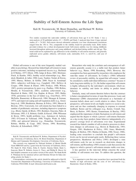 Pdf Stability Of Self Esteem Across The Life Span