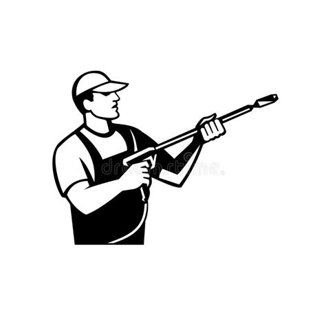 Power Washer With Water Blaster Pressure Washing Stencil Retro Black