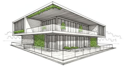 Modern Architectural Sketch Depicting A Two Story Rectangular Building
