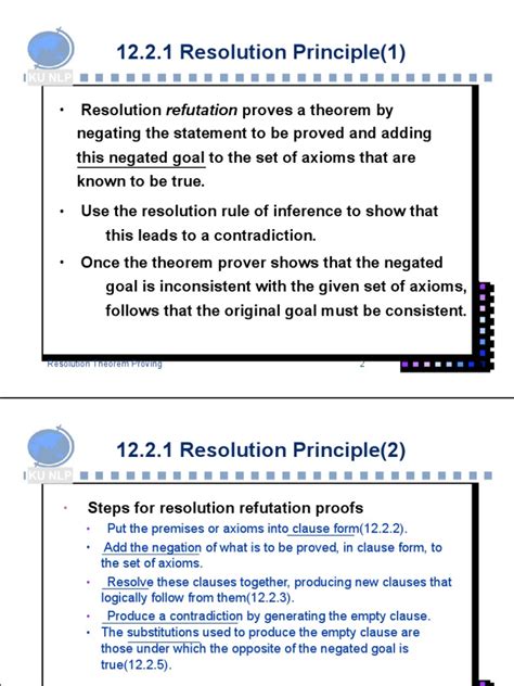 1221 Resolution Principle 1 Resolution Refutation Proves A Theorem By Pdf Metalogic