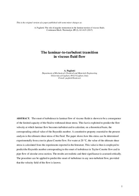 Pdf The Laminar To Turbulent Transition In Viscous Fluid Flow