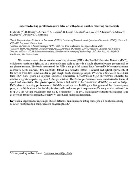 Pdf Superconducting Parallel Nanowire Detector With Photon Number
