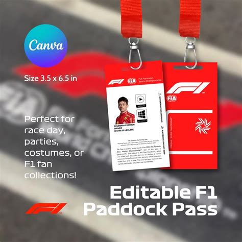 Editable F1 Paddock Pass Double Sided Template Etsy Uk In 2024 Vip