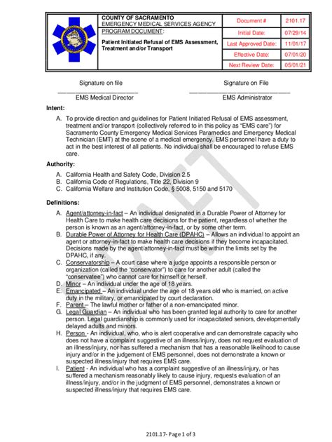 Fillable Online Patient Initiated Refusal Of Ems Assessment Treatment