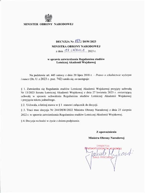 regulamin 2022 po zmianach dec mon nr 187 dsw 2023 z dn 19 06 2023