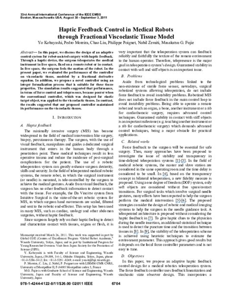 pdf haptic feedback control in medical robots through fractional