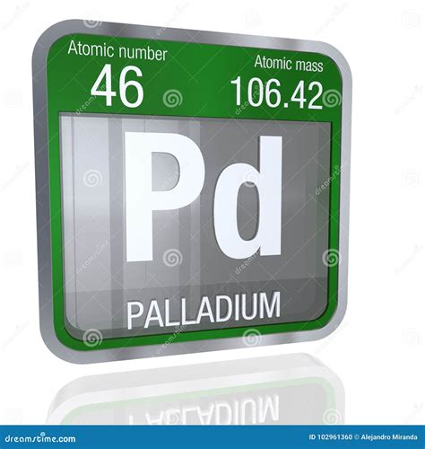 Palladium Symbol In Square Shape With Metallic Border And Transparent