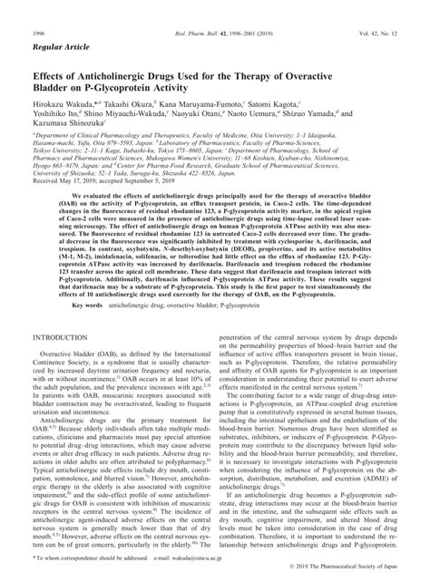 Pdf Effects Of Anticholinergic Drugs Used For The Therapy Of Overactive Bladder On P