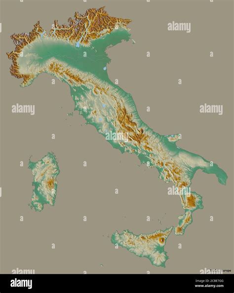 Shape Of Italy With Its Capital Isolated On A Solid Color Background