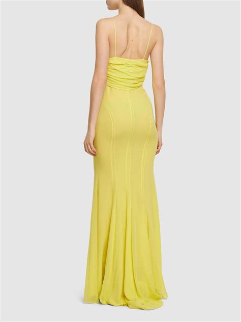 Buy Blumarine Ruffled Silk Long Dress Wrose Yellow At 65 Off