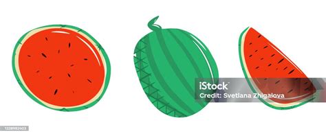 수박 요소 전체 수박 반 분기 수박 슬라이스 귀여운 일러스트레이션 수박 아이콘 컬렉션 만화 스타일 현대적이고 간단한 스타일 육즙이 많은 여름 색조 벡터 세트 0명에 대한