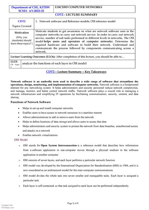 Cn Cdt2 Summary 5cse1 Dffsdd Department Of Cse Kitsw 5cse1 Ay2022