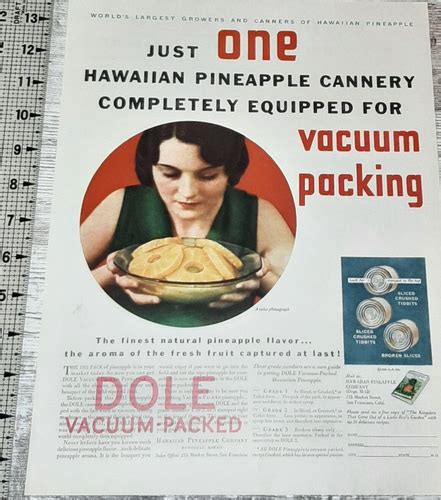1932 Dole Pineapple Vintage Print Ad Hawaii Canned Vacuum Packed Rings