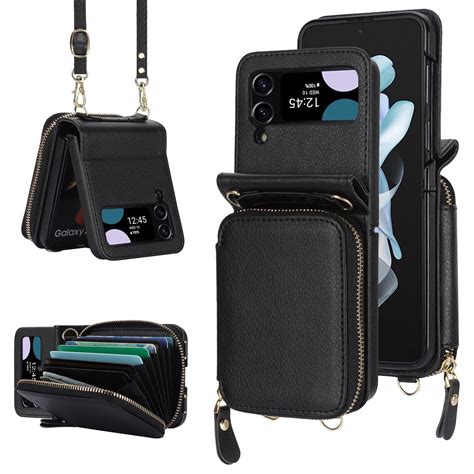 Dteck Crossbody Wallet Case For Samsung Galaxy Z Flip 3 Zipper Pocket