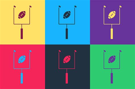 컬러 배경에 고립 된 목표 게시물 아이콘과 팝 아트 미식 축구 벡터 Championship에 대한 스톡 벡터 아트 및 기타