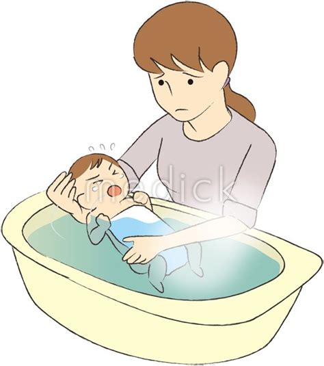 赤ちゃんの沐浴（泣く赤ちゃん）のイラスト 医療のイラスト・写真・動画、素材販売サイトのメディックmedick