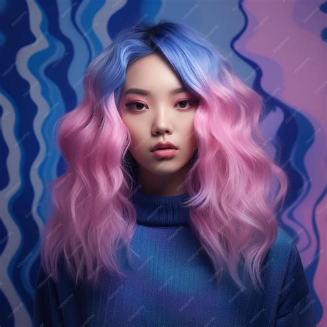 Premium Ai Image A Woman With Pink Hair And A Blue Sweater With Pink