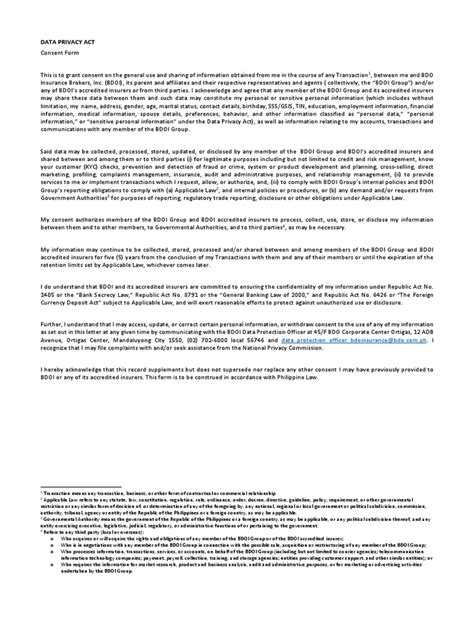 Dpa Consent Form Sample Pdf Privacy Insurance