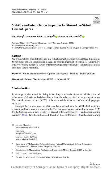 Stability And Interpolation Properties For Stokes Like Virtual Element Spaces Request Pdf