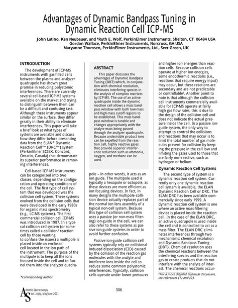 Pdf Advantages Of Dynamic Bandpass Tuning In Dynamic Reaction Cell Icp Ms