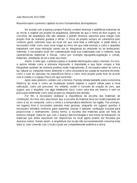 Resenha Do 1 Capitulo Do Livro Fundamentos Da Arquitetura Julie