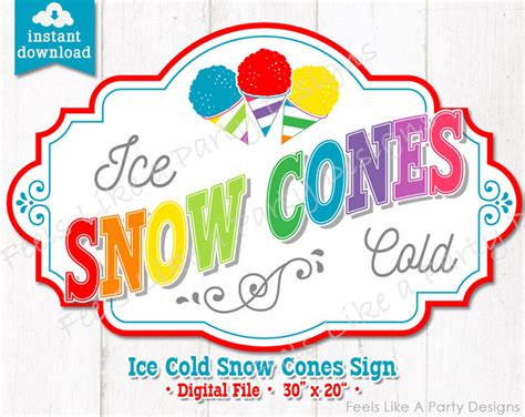 Snow Cone Sign Diy Instant Download Carnival Sign Snow Cone Banner