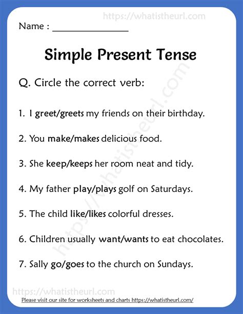 Present Simple Tense Worksheet For Class 4