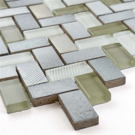 Herringbone Mix Basalt And Glass Mosaic Tile Luxury Tiles Uk