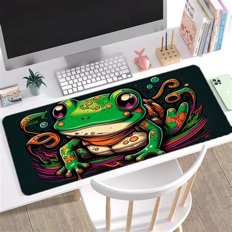Kawaii Frog Desk Mat Green Mouse Pad Froggy Office Decor Etsy