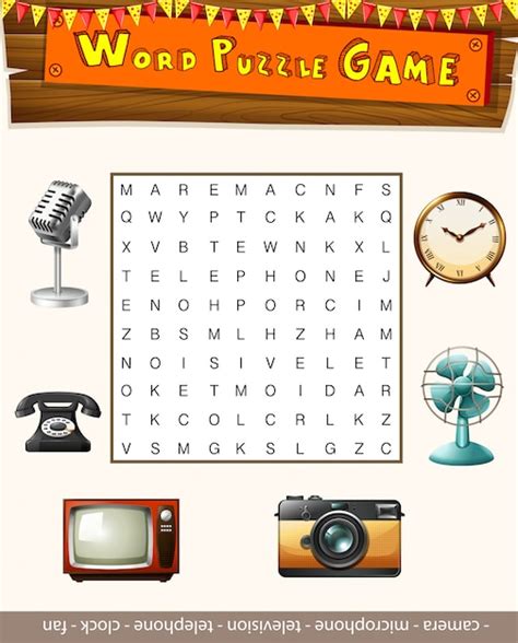 Word Puzzle Game Template With Many Objects Free Vector