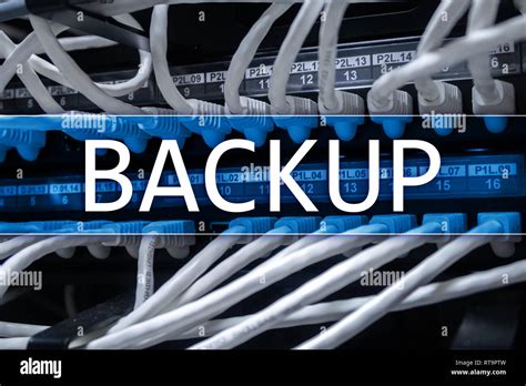 Backup Button On Modern Server Room Background Data Loss Prevention System Recovery Stock