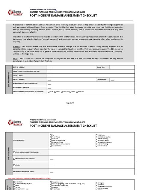 Post Incident Damage Assessment Checklist Pdf Emergency Management
