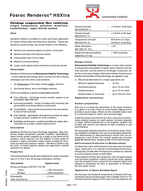 Renderoc Hsxtra Pdf Concrete Mortar Masonry