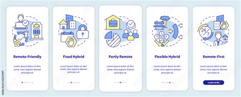 Hybrid Work Models Onboarding Mobile App Screen Workplace Walkthrough 5 Steps Editable Graphic