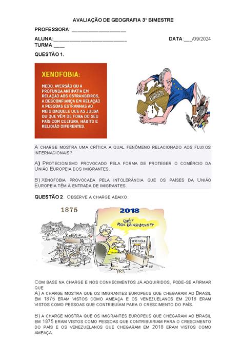 Avaliação De Geografia 3 AvaliaÇÃo De Geografia 3° Bimestre