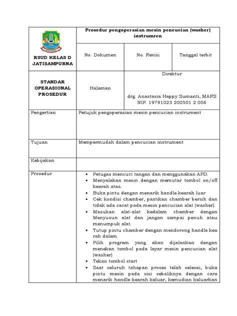 Spo Pengoperasian Mesin Washer Cssd Pdf