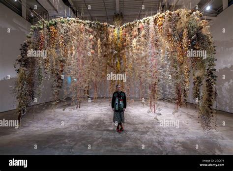 London Uk Artist Rebecca Louise Law Poses With Her Dried Flowers Installation