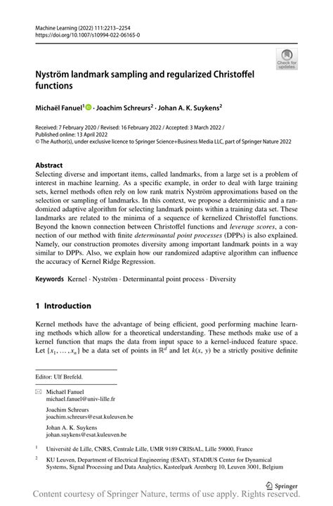 Nyström Landmark Sampling And Regularized Christoffel Functions Request Pdf