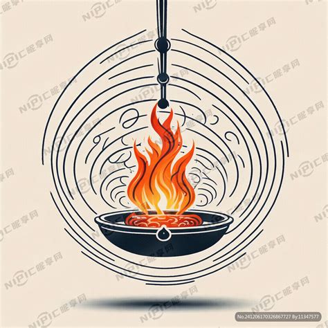 Ai创作图吊锅 抽象图案、简笔画、锅子下面有火 昵图网