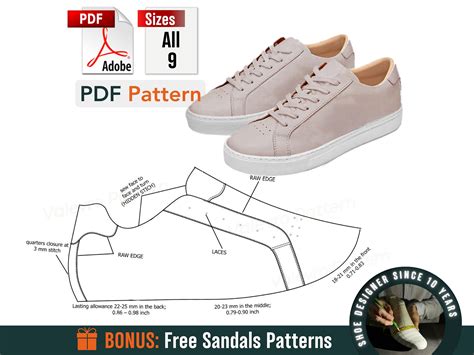 Patterns Sneakers Pdf Women Sneaker Shoes All 9 Size Pattern Pdf Sewing