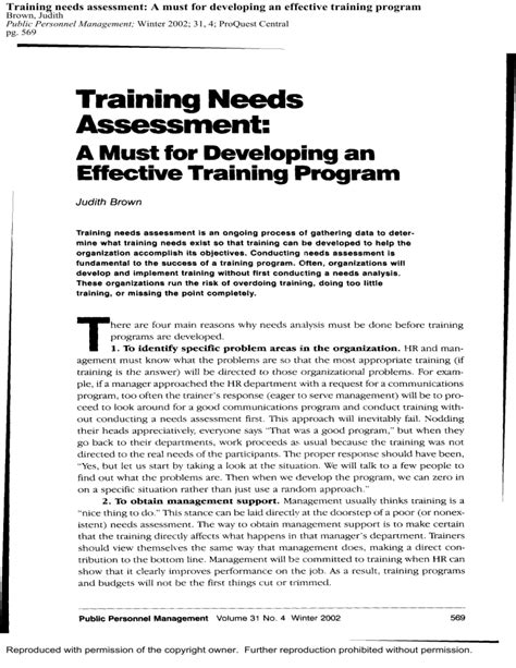Training Needs Assessment Effective Program Development
