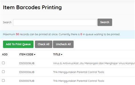Barcode Printing A Page For SLiMS User And Developer